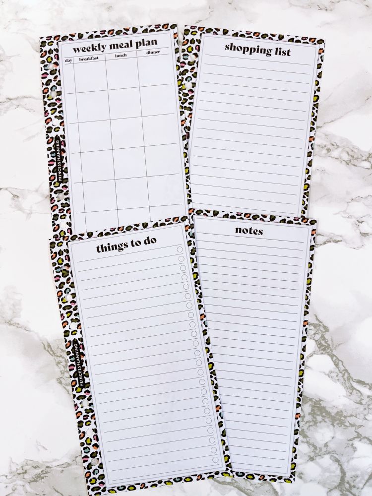 Petite Planner - Leopard Print Bundle of Inserts - Shopping List, Things To Do, Note Paper and ...